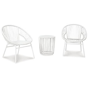 Signature Design by Ashley Mandarin Cape Casual All-weather Resin Wicker Outdoor Chairs with Table Set, Set of 3, White