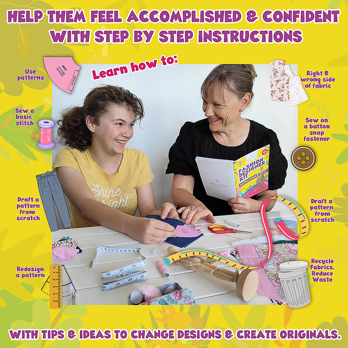 Fashion Designer Kits for Girls & Boys Ages 8+ Learn To Use Draft & Re-Design Patterns, Sew & Be A Fashion Designer For The 8.5 In. Mannequin. Top Gifts For 9 Year Old Girls, Children's Sewing Kits
