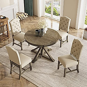 WOZNLA 5-Piece Retro Style Extendable Round Dining Table Set with 4 Upholstered Chairs - Classic Elegance for Your Dining Space