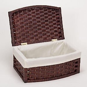 Household Essentials Hand-Woven Paper Rope Basket with Lid and Liner, Dark Brown Stain