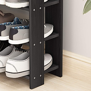 SogesPower Free Standing Shoe Racks 5-Tier Wooden Shoe Rack 29.5 inches Shoe Organizer with Flip Top Shoe Storage Shelf, Black