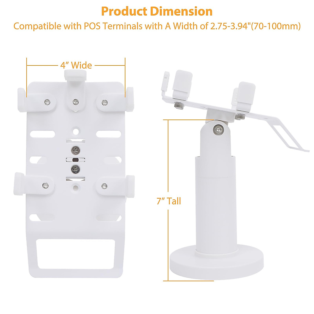 CRIZISTON Universal Square POS Machine Terminal Stand, Adjustable Square Credit Card Reader POS Stand, 7" Tall Swivel and Tilt Square Terminal Stand with Complete Kit, Screw-in and Adhesive, White
