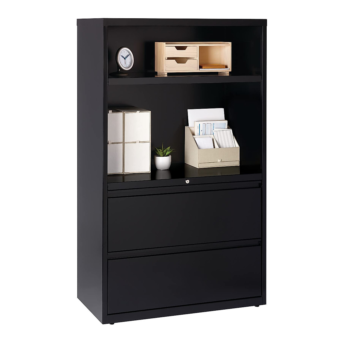 Hirsh Industries Metal Office Filing and Bookcase Storage Cabinet Combo - Black