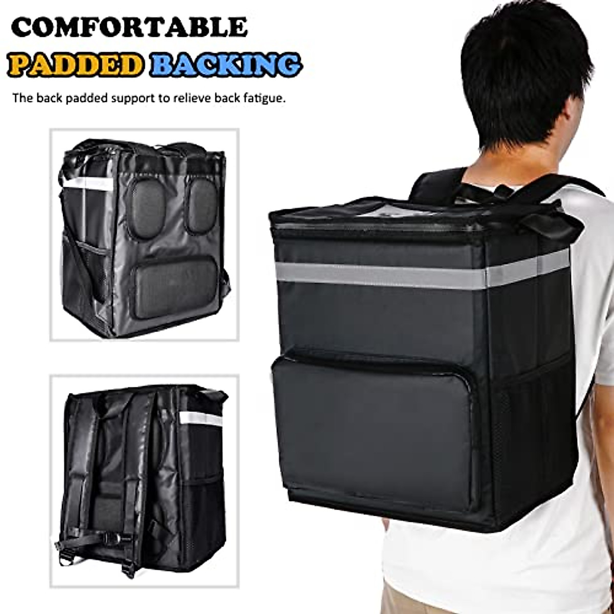 cherrboll Waterproof Food Delivery Backpack, Thermal Pizza Delivery Backpack w/ 2 Dividers, Leak-Proof Reusable Cooler for Bicycle Transport