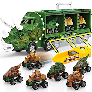 TOY Life Dinosaur Toys for Kids 3-5 5-7, 21 Pack Dinosaur Truck with 6 Pull Back Dinosaur Cars and Dinosaur Figure, Toddler Toys for Boys and Girls, Dinosaur Transport Carrier Truck for Kids