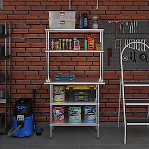 Amgood Stainless Steel Work Table with 2 Shelves | Metal Kitchen Prep Table & Shelving Combo (18" x 36" Table with 2 Shelves + 12" Overshelf)