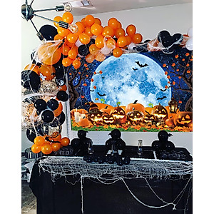 Halloween Backdrop for Photography 7x5FT Halloween Full Moon Night Background Horrible Pumpkin Lantern Maple Leaf Halloween Theme Baby Shower Birthday Party Decoration Photo Booth Props