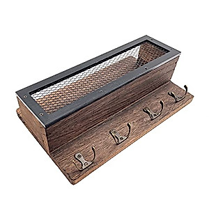 Ismosm Key Holder Mail Organizer Wall Mount Key and Mail Holder Key Rack with 4 Double Key Hooks Rustic Wall Decor for Entryway, Hallway, Kitchen, Living Room, Mudroom, Office (Brown)