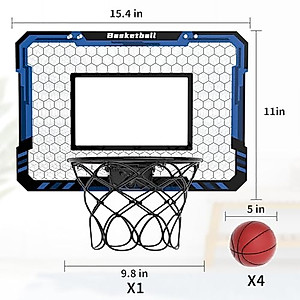Basketball Hoop Indoor for Kids 16" X 12" - Mini Basketball Hoop with 4 Balls & Complete Basketball Accessories，Basketball Toy for Kids Boys Teens，Perfectly for A Basketball Lover as Gift（Blue） 1