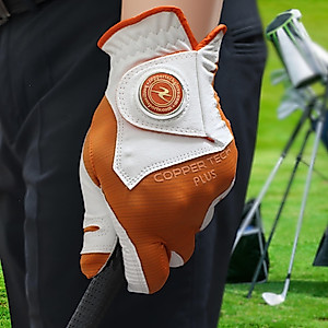 Copper Tech Plus Women's Golf Gloves with Ball Marker - Ladies Golf Gloves with 100% AAA Synthetic Leather - Wrist Support & Breathability - Golf Gloves Left Handed Golfer (Hand Orientation: Right)