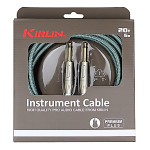 KIRLIN Cable IWB-201PFG-20/OL 20-Feet 1/4-Inch Straight Premium Plus Instrument Cable, Olive Green Tweed Woven Jacket