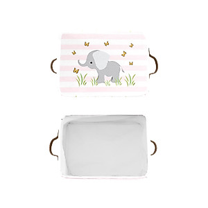 Personalized Elephant Butterfly Grass Canvas Storage Bins with Name Organizer Bin Storage Basket with Handles for Gift Baskets Book Bag (1 Pack)