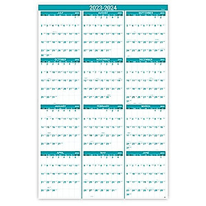 Wall Calendar with Julian Date, July 2023 - June 2024 Yearly, One Page for Organizing, Premium Thick Paper, Vertical, Gift Pocket, 34.8" x 22.8" (Open)
