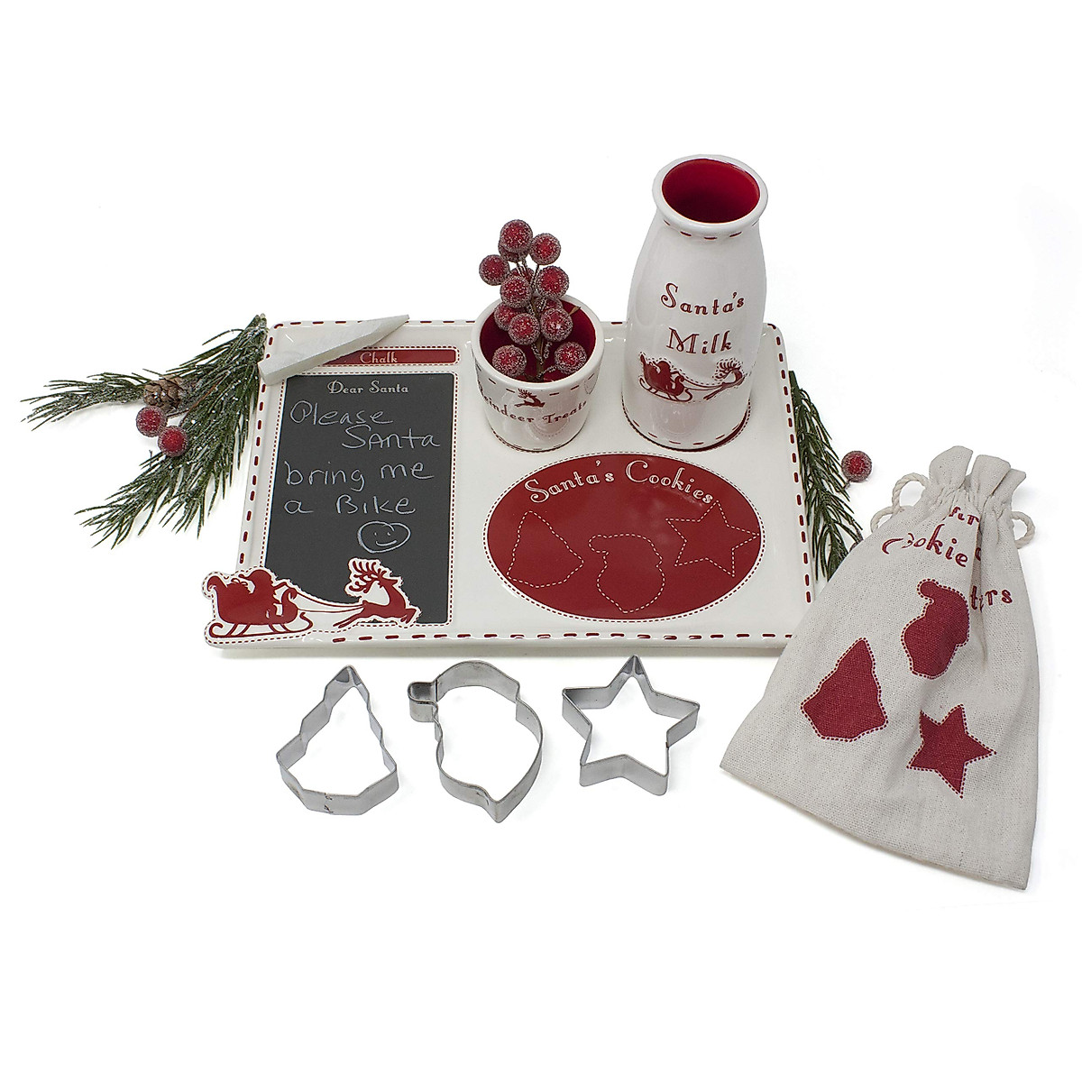 Child to Cherish Santa's Message Christmas Plate Set with Cookie Cutters, Santa plate, Santa milk jar, and Reindeer Treat Bowl