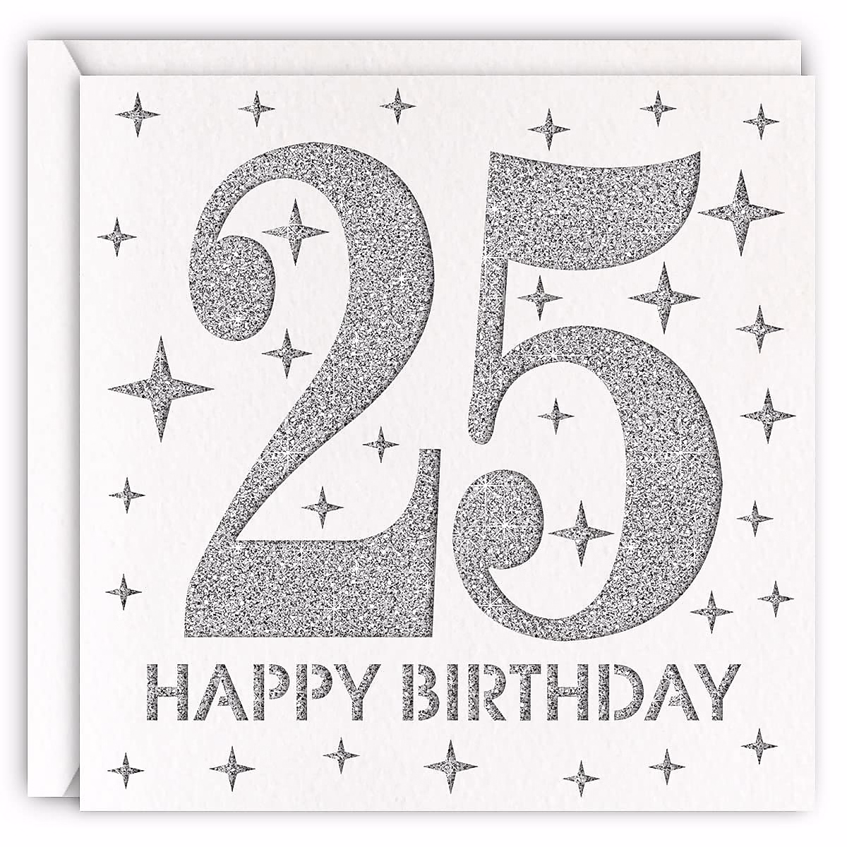 MAGJUCHE Silver 25th Birthday Card, Laser Cut Glitter Woman Man Age 25 Gift For Daughter, Sister