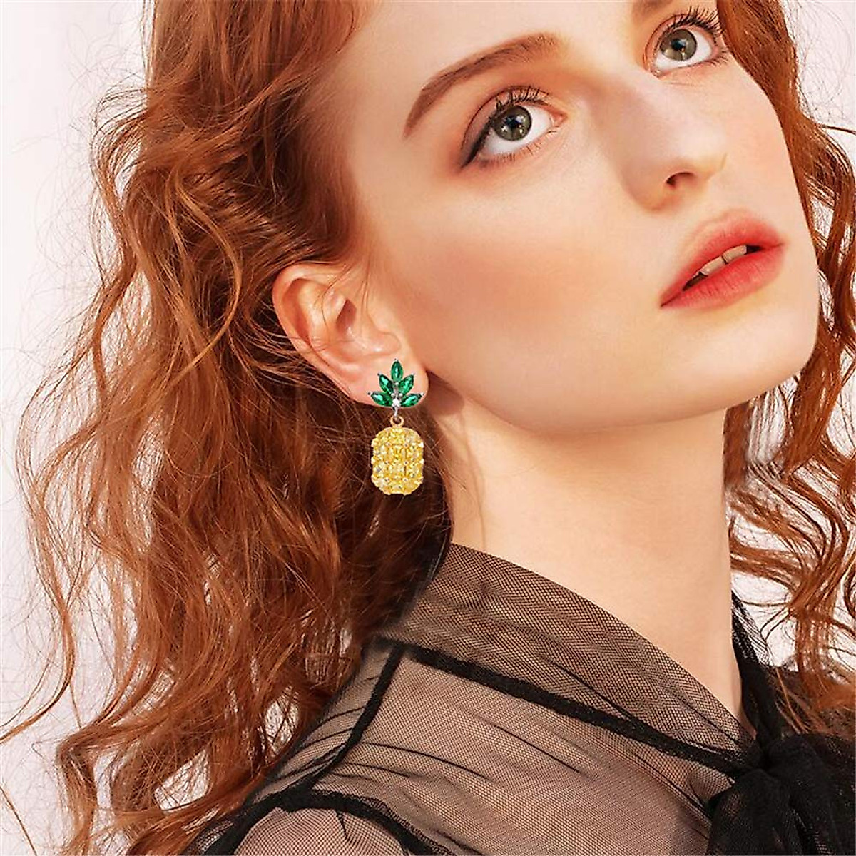 Light Weight Pineapple Watermelon Crystal Stud Earrings for Women Girls Cute Hawaiian Vacation Beach Party Dangle Drop Fruit Earring (Pineapple 2)