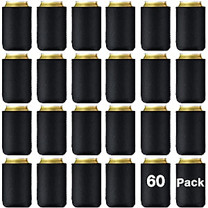 60 Packs Blank Can Cooler Sleeves Soda Can Covers Neoprene Can Sleeve Drink Insulator Sleeve Collapsible Can Coolers for Parties, Events or Weddings (Black)