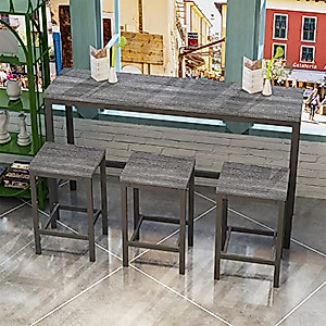 HABITRIO Dining Room Set, Rectangular Sturdy Steel Frame Grey Finished Wood Panel Board Tabletop Dining Table with 3 Counter Height Stools with Footrest, Fit for Kitchen, Pub