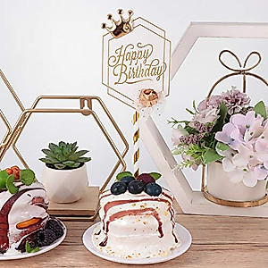 Amosfun Crown Cake Toppers Hexagon Cake Inserts Elegant Cupcake Decor Party Supplies (White+ Black) for Party Cake Decortion