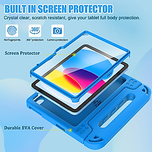 AVAWO Case for iPad 10th Generation 2022 10.9 Inch, iPad 10th Case Kids, Built-in Screen Protector, Heavy Duty Shockproof Handle Stand Child Protective Cover for iPad 10.9" 2022(10th Gen), Blue