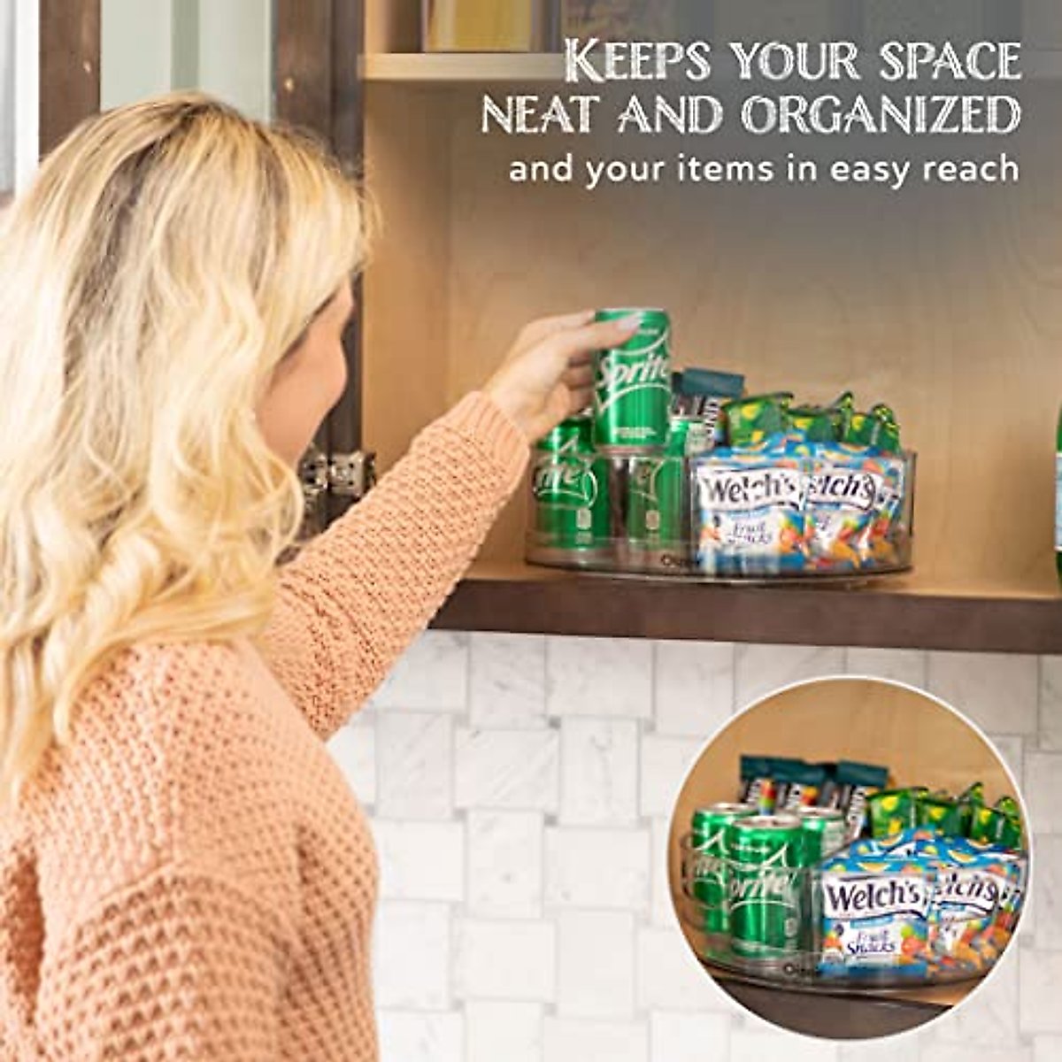 Lazy Susan Turntable - Clear Acrylic, Removable Sections, Rotates 360 Degrees. Easily Organize Your Fridge, Cabinet or Counter. Great Carousel Storage for Food, Spices, Cosmetics. (4-Sections)