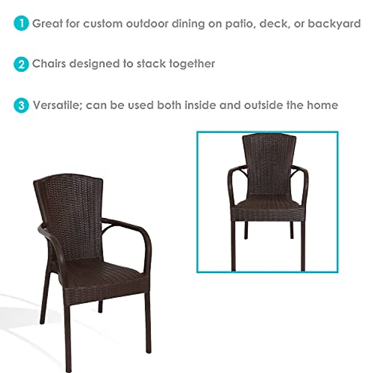Sunnydaze Segesta All-Weather Plastic Outdoor Dining Chair - Commercial Grade Faux Wicker Design Armchair - Lawn and Garden Chair - Indoor/Outdoor Use - Wenge - 2 Chairs