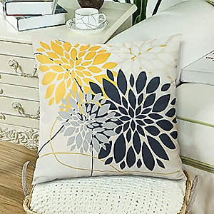 Pyonic Outdoor Throw Pillow Covers 18x18 Waterproof Pillow Covers Geometric Flower Pillow Case Farmhouse Summer Square Cushion Cover for Patio,Garden,Balcony,Set of 2 (Yellow, 18 x 18-Inch)