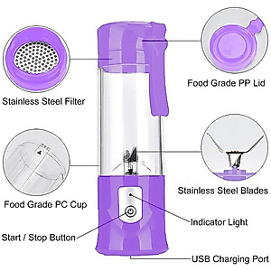 Portable USB Juicer Blender,Travel Juice Cup Baby Food Mixing Machince with Powerful Motor 4000mAh Rechargeable Battery Mini blender,13Oz