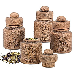 Seven20 Harry Potter Ceramic Spice Jars with Hogwarts Houses, set of 4 - Store Potion Ingredients, Herbs, Spices and More - with Gryffindor, Hufflepuff, Slytherin and Ravenclaw Symbols - 1.45 oz each