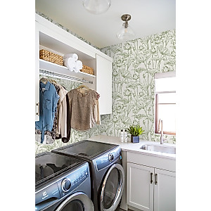 Vinjiasin Peel and Stick Wallpaper Green Floral Wallpaper Removable Wallpaper Self Adhesive Flower Leaf Contact Paper Lotus Wall Paper for Bedroom Bathroom Wallpaper Wall Covering 17.32"x 78.7"