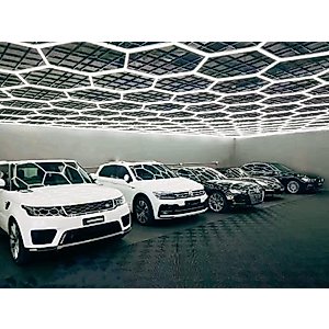 SENKOYU DIY Plug-in LED Hexagonal Honeycomb Garage Light, Car Beauty Workshop Detail Light, 6500K Daylight White, for Repair Garage Detail Light and Gym, Mall, Basement, KL-L706B-SW