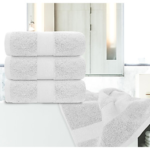 White Classic Luxury Bath Towels Large - Cotton Hotel spa Bathroom Towel |30x56 | 4 Pack | Silver