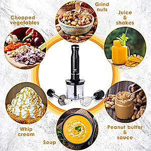Moss & Stone Hand Blender Electric - With Egg Whisk & Chopper, Powerful 300- Watt - Immersion Hand Blender, Hand Mixer Set Stainless Steel Shaft & Blades, Handheld Blender With Ergonomic Handle (Black)