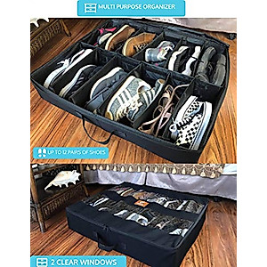 Norse 2 in 1 Large Underbed Storage Bags Organizer Container 2 Sturdy Zippers, Blankets Clothes Comforters Foldable Storage Bags with Clear Window (SET OF 2 : 2-in-1 Under bed Organizer, Black)