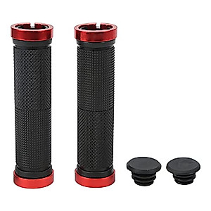 Mountain Bike Handle Bar Cover, Dustproof Bicycle Rubber Handle Bar Grips Aluminum Lock Loop Waterproof for Bike(red)