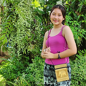 BTP Hmong Bag Hill Tribal Elephant Mini Crossbody Single Shoulder Bag Cellphone Case Passport Holder & Travel Pouch (Plum CP5)