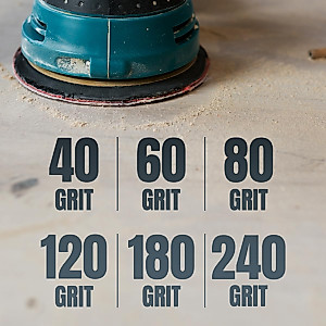 POWERTEC 110341V 9-Inch PSA Aluminum Oxide Adhesive Sanding Disc 5 pcs of Each Grits: 60/80/100/120/180/240, 30 PK