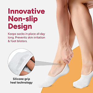 Eedor No Show Socks Womens - 6 Pairs Thin No Show Socks for Women - Non Slip Flat Boat Line Low Cut Socks White Medium (7-8)