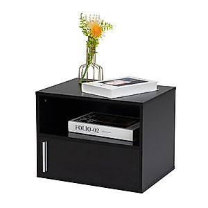 JAXPETY Wall Floating Nightstand Set of 2 Modern Side Table Wall Mounted Shelf with Cabinet Storage for Living Room, Bedroom, Dorm, Black