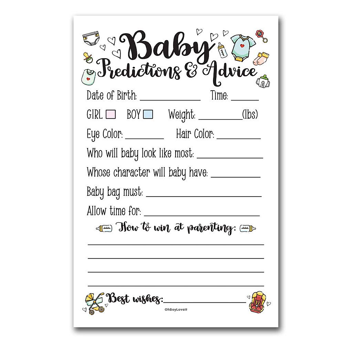50 Baby Prediction and Advice Cards for Baby Shower | Parent in Training Stickers, Gender Neutral | Gender Reveal Shower Activity