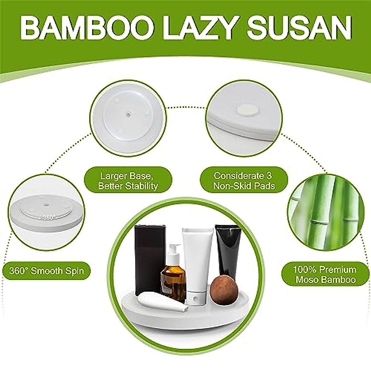 2 Pack Lazy Susan Organizers - OAMCEG 10 Inch Lazy Susan Turntable for Cabinet, 360 Rotating Kitchen Spice Rack Spinning Organizer, Bamboo Large Pantry Organization and Storage, for Fridge, Countertop