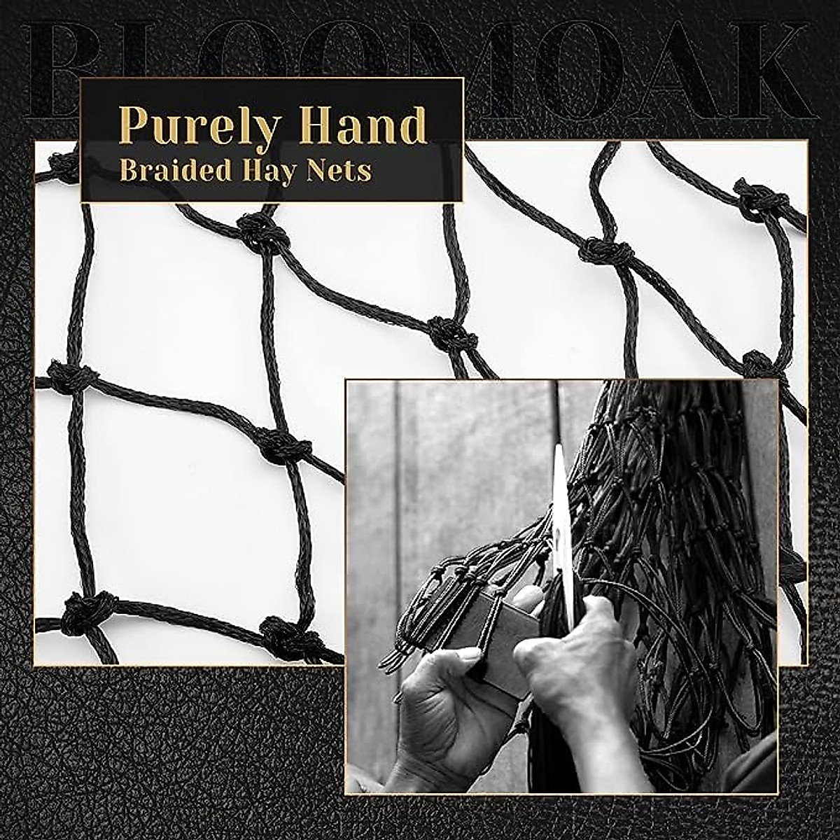 BLOOMOAK Hay Net for Horse, Black Hay Bag 40" Length and 4" Larger Holes with Metal Rings for Goat (1 PCS (40" Length & 4“ Hole)