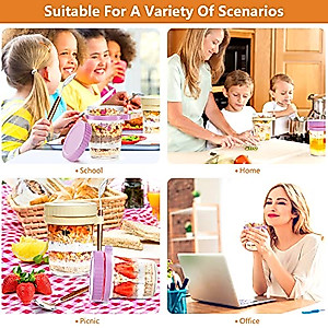 Overnight Oats Containers with Lids and Spoon, Wide Mouth Mason Jars 16 Oz Overnight Oats Jars with Measure Mark,2 Pack Oatmeal Container Glass Mason Jars for Overnight Oats Salad (Pink/Light Green)