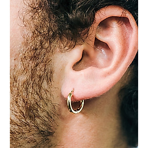 Small 14K Yellow Gold Hinged Endless Huggie Hoop Earrings, (15mm) (2.5mm Tube)