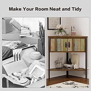 Giofanzo Corner Tables for Living Room, Small Corner Table with Storage Cabinet Table Corner Bar Accent Cabinet with Solid Wood and Metal Frame, Hand-Made Unique Corner Table（Natural Blue）