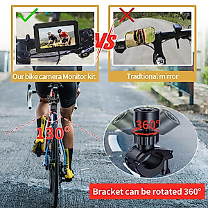 Bike Camera Rechargeable Battery 360 Rotation - 3 Mins Easy Install Handlebar Bicycle Camera with Rear View Monitor Color Night Vision Ebike Camera PTAVLO P01