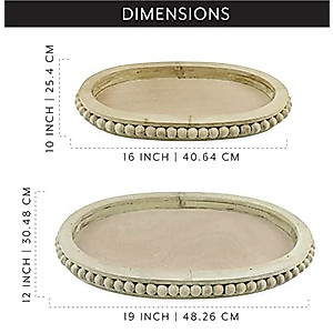 AuldHome Rustic Beaded Wood Tray Set (Set of 2); Farmhouse Distressed Oval Wooden Tray Set