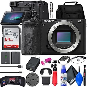 Sony a6600 Mirrorless Camera (ILCE6600/B) + NP-FZ100 Compatible Battery + 64GB Card + Card Reader + Corel Photo Software + HDMI Cable + Case + Flex Tripod + Hand Strap + More (Renewed)