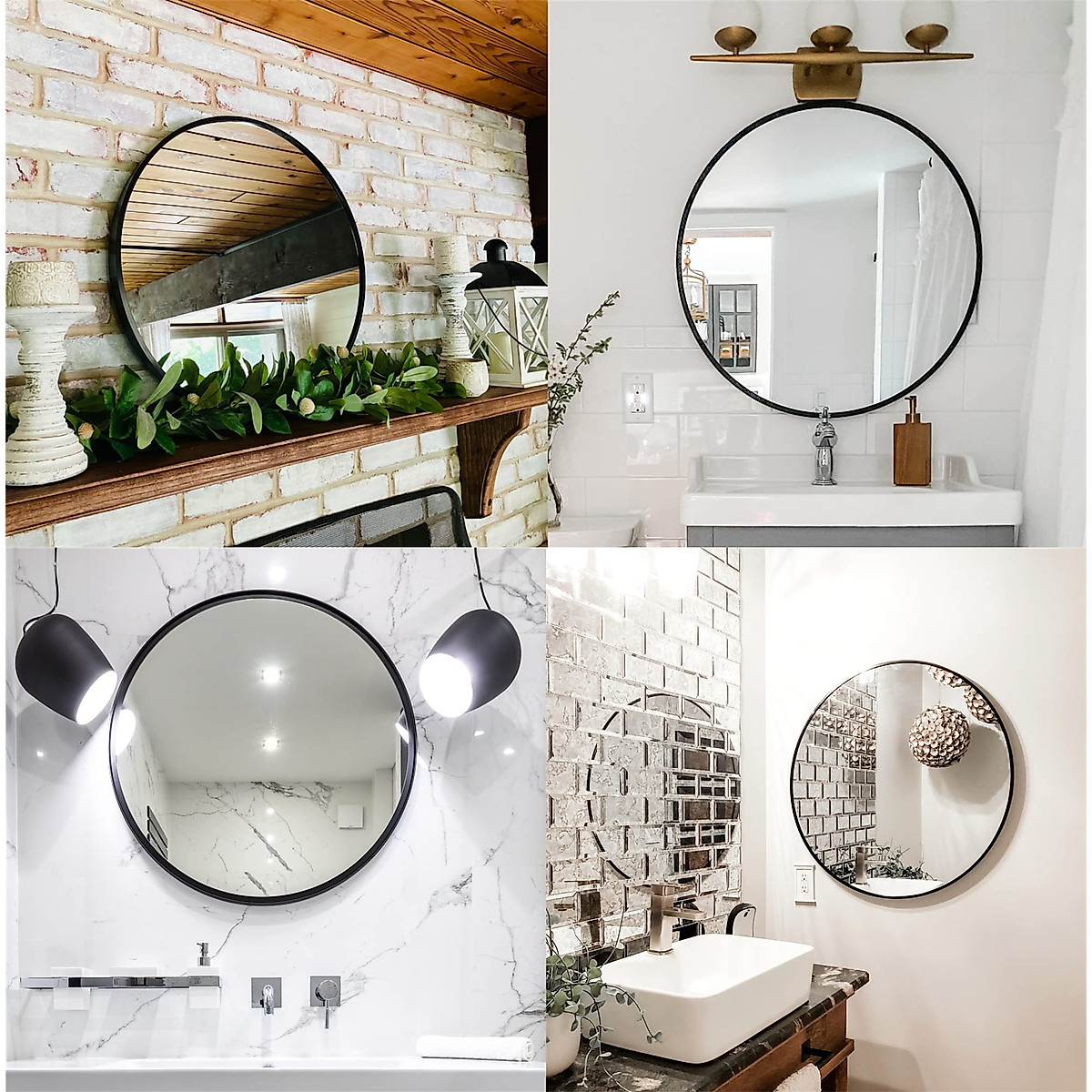 BEAUTYPEAK 18" Black Circle Mirror - Modern Decor