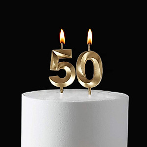 Bailym 50th Birthday Candles,Gold Number 50 Cake Topper for Birthday Decorations Party Decoration